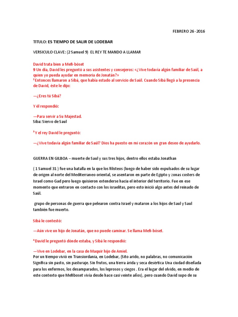 Es Tiempo de Salir de Lodebar | Descargar gratis PDF | Saulo | David