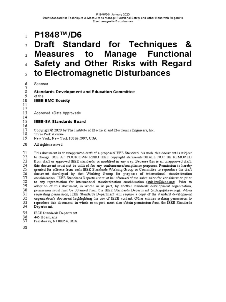 P1848™/D6 Draft Standard For Techniques & Measures To Manage Functional Safety and Other Risks ...