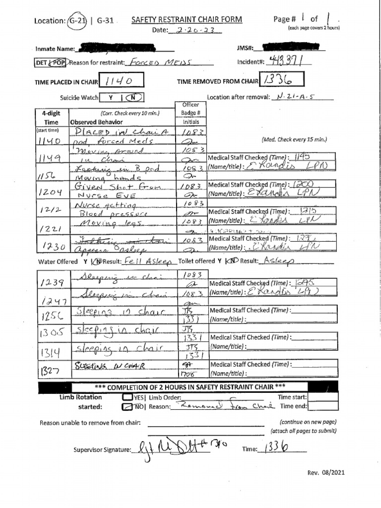 Restraint Chair Logs | PDF