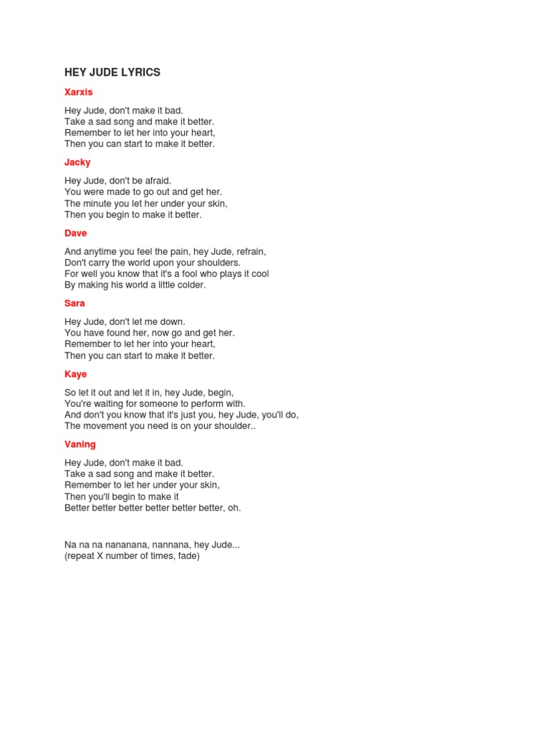 Hey Jude Lyrics | PDF