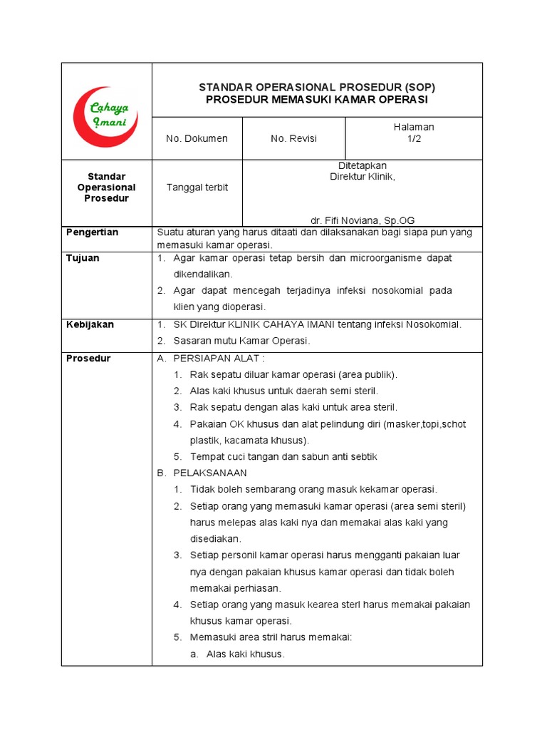Spo Prosedur Memasuki Kamar Operasi | PDF