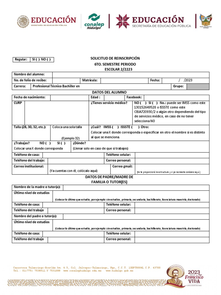 Solicitud Reinscripcion 6to | PDF | Etapas educativas