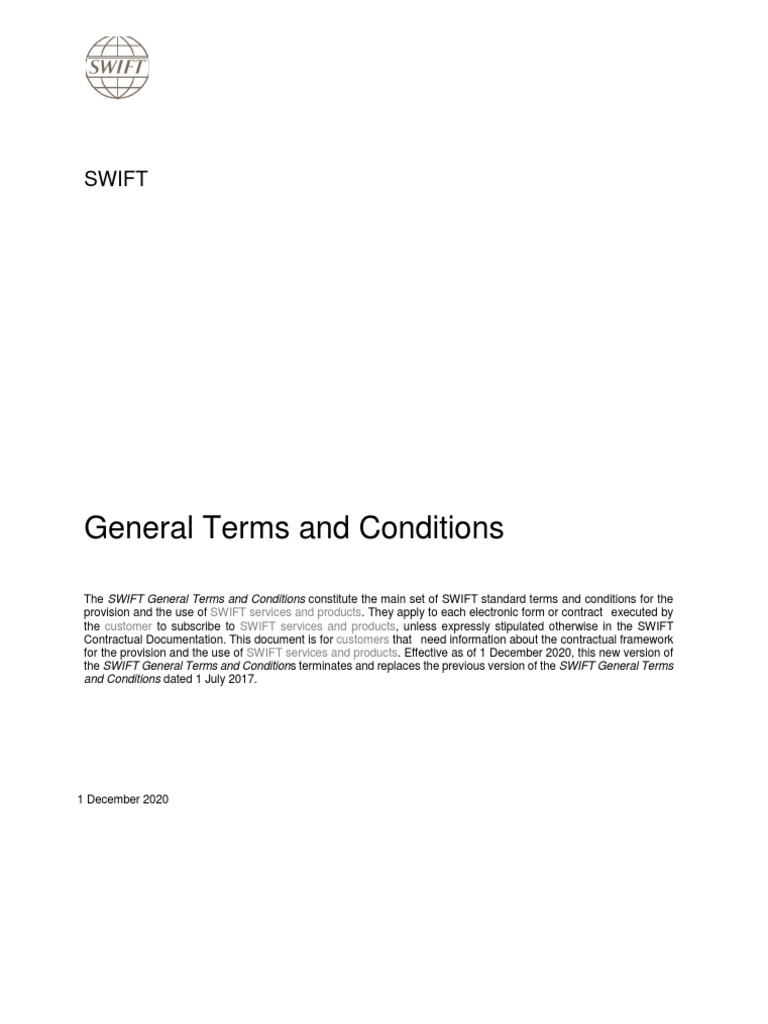 Swift General Terms and Conditions | PDF | Computer Security | Security
