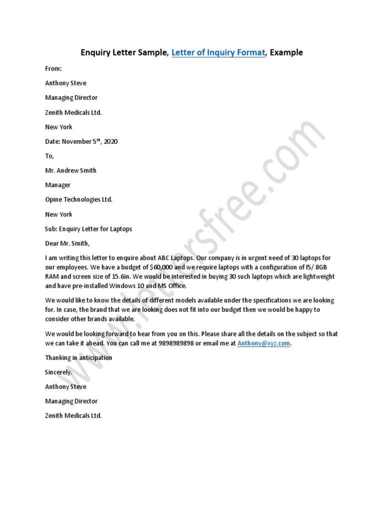 Enquiry Letter Sample | PDF