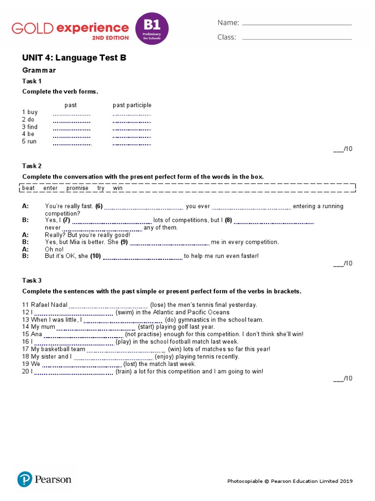 Gold Exp B1 U4 Lang Test B | PDF | Cognitive Science | Linguistic ...