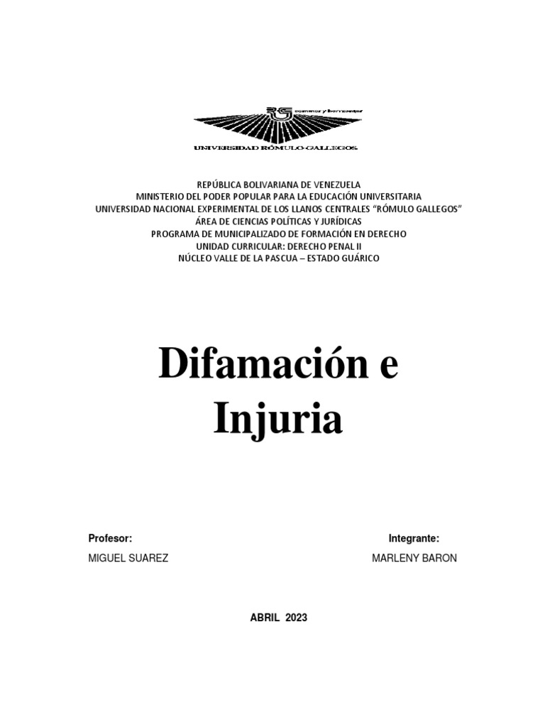 Difamacion e Injuria Marleny | PDF | Derecho penal | Crímenes