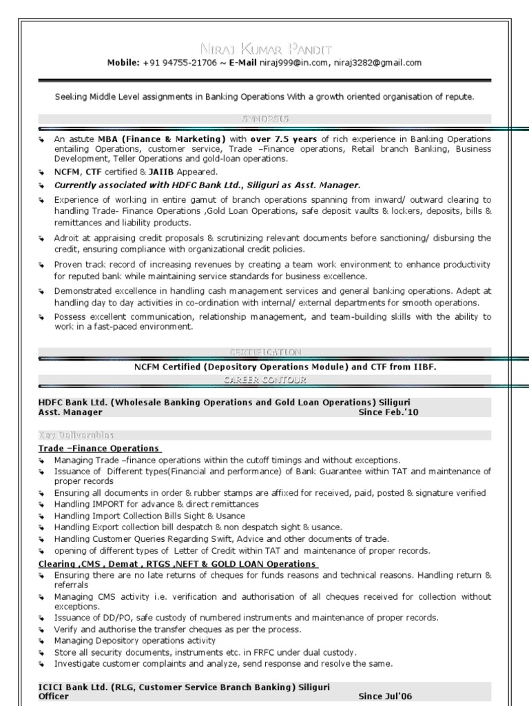 Niraj CV Jan2011 | PDF | Clearing (Finance) | Banks