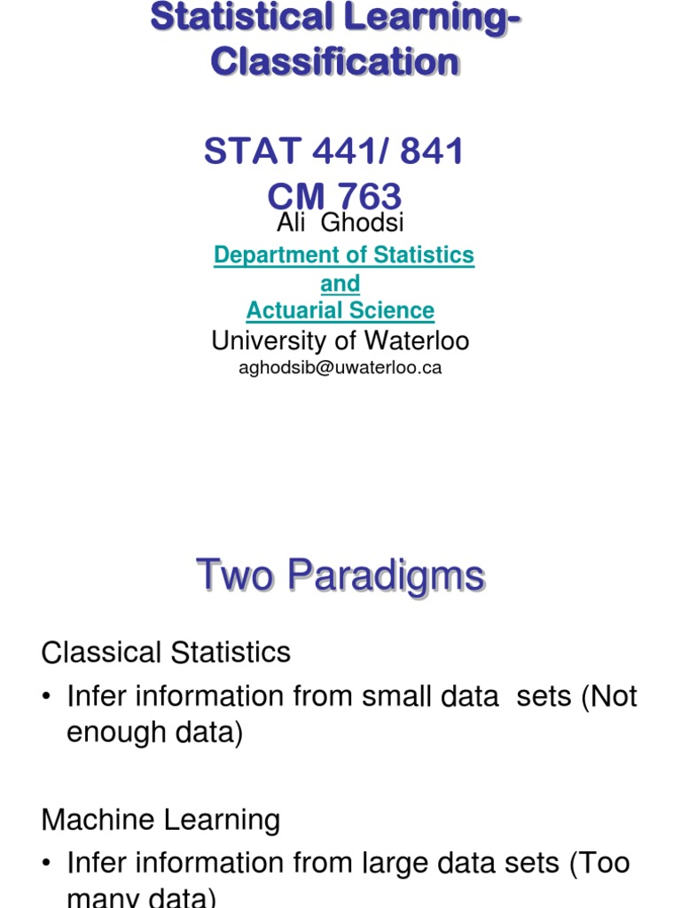 Statistical Learning: Classification Course | PDF