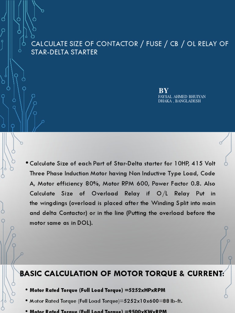 Calculate Size of Contactor / Fuse / CB / Ol Relay of Star-Delta ...