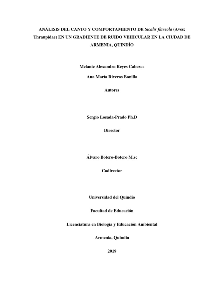 Corregido Trabajo de Grado Melanie Reyes y Ana Riveros | PDF | Comportamiento | Aves