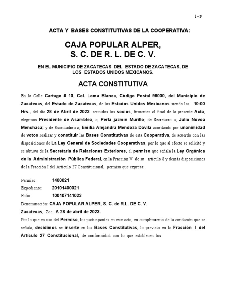 Acta Constitutiva | PDF | Cooperativa | Comisión Europea