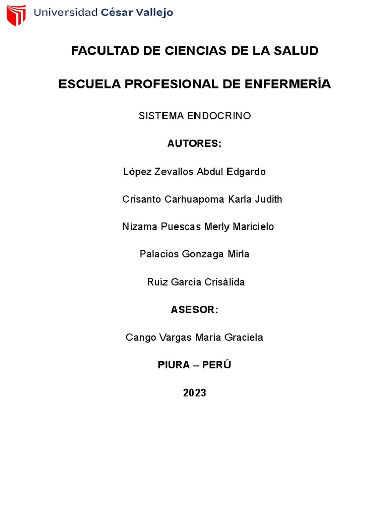 Facultad de Ciencias de La Salud Escuela Profesional de Enfermería | PDF | Glándula suprarrenal ...