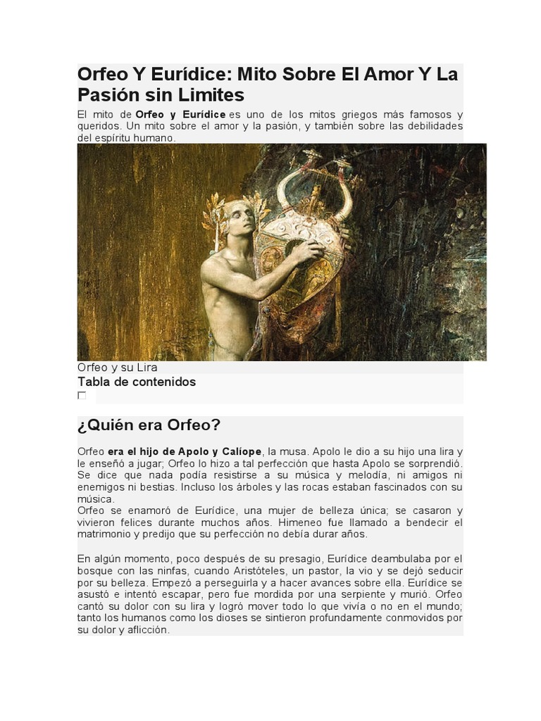 Orfeo y Eurídice: Amor y Tragedia | PDF | Orfeo | infierno
