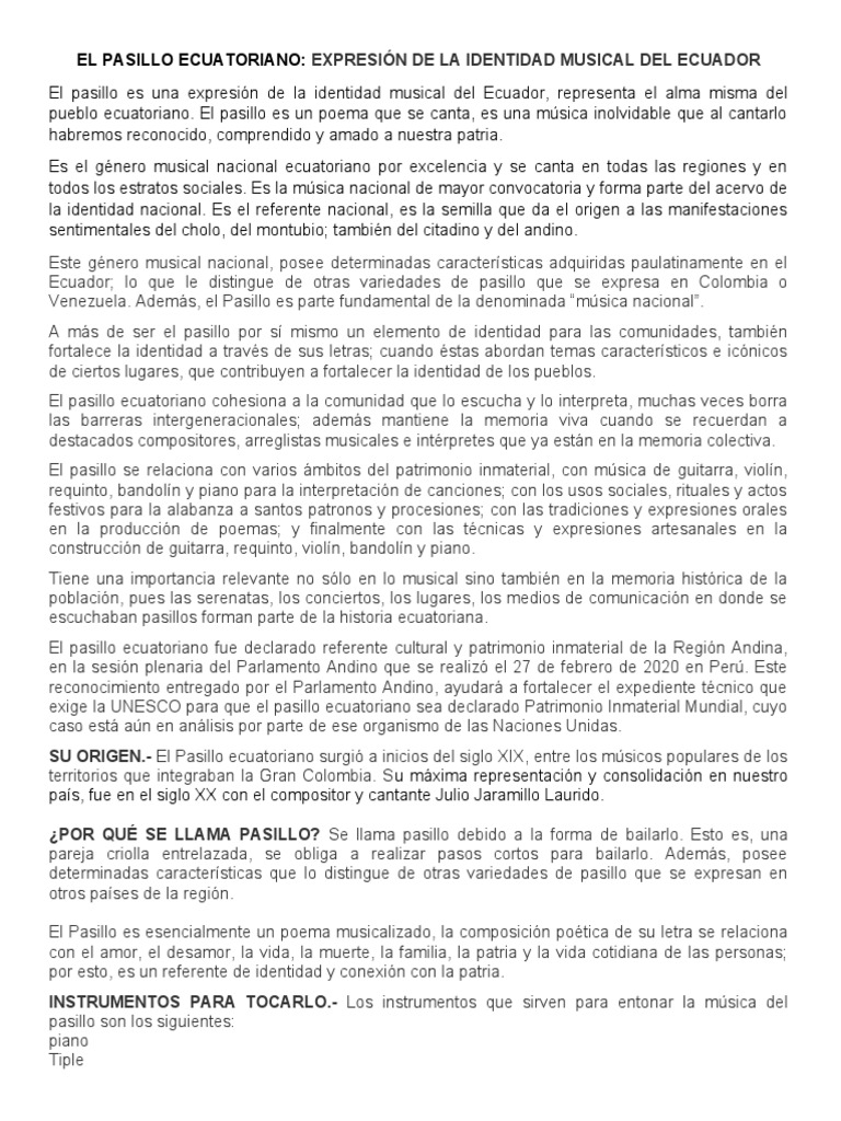 El Pasillo Ecuatoriano Pdf Las Artes Escénicas