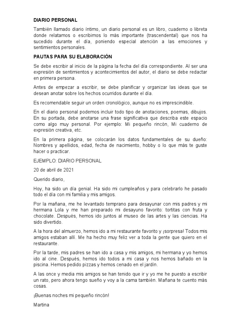 Diario Personal | Descargar gratis PDF | Diario
