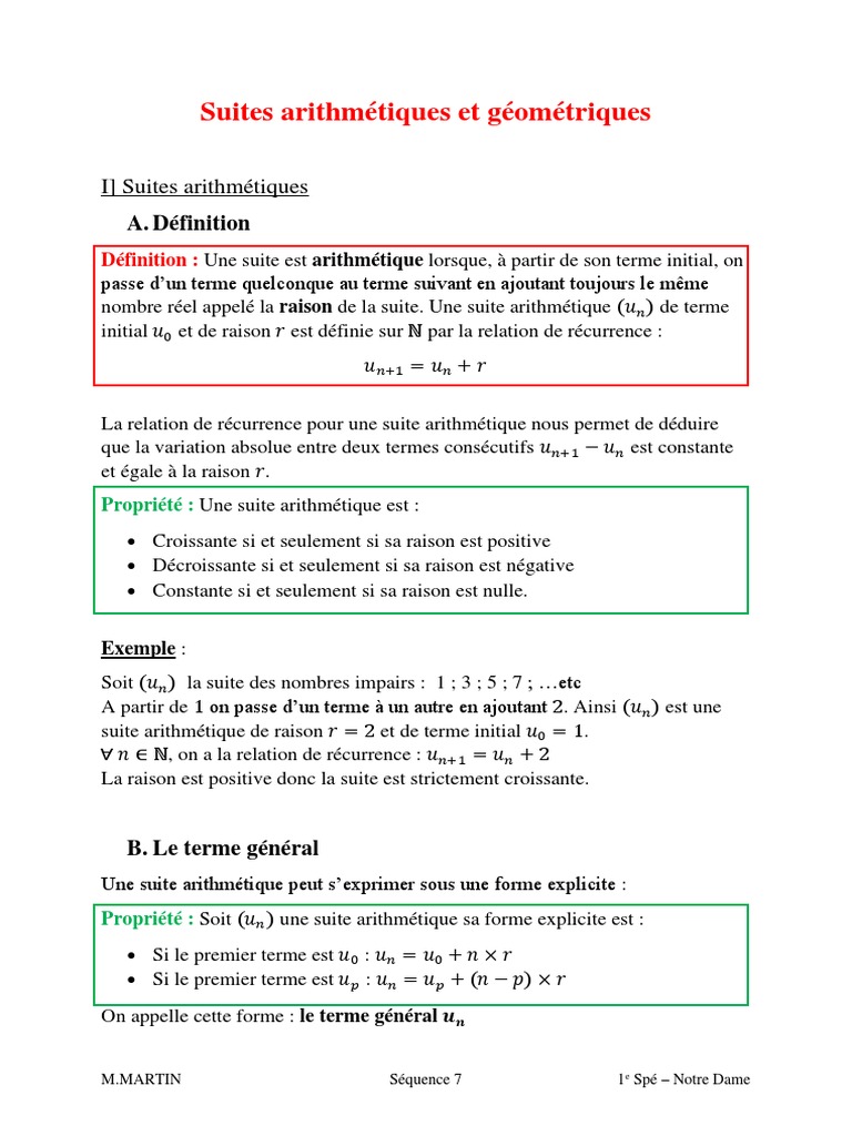 Suites arithmétiques et géométriques | PDF | Séquence | Entier naturel