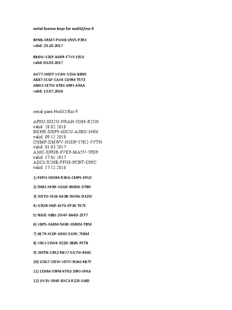 Serial License Keys For Nod32/ess 9 | PDF