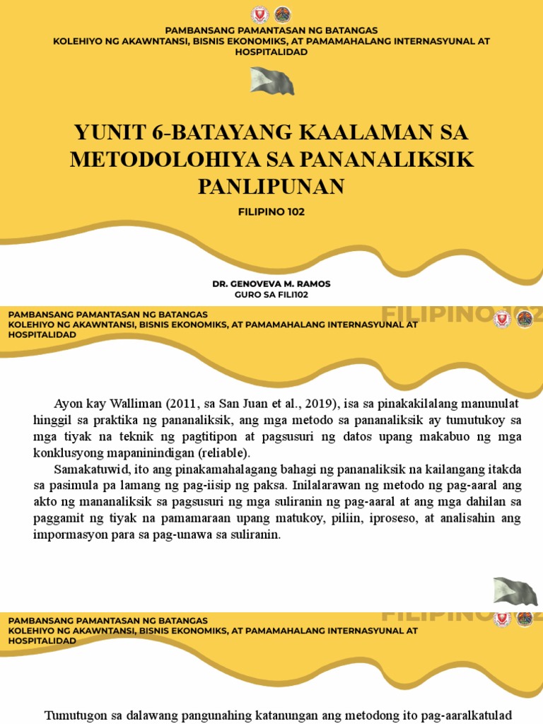 Ppt. 13 - Yunit 6-Batayang Kaalaman Sa Metodolohiya Sa Pananaliksik Panlipunan | PDF