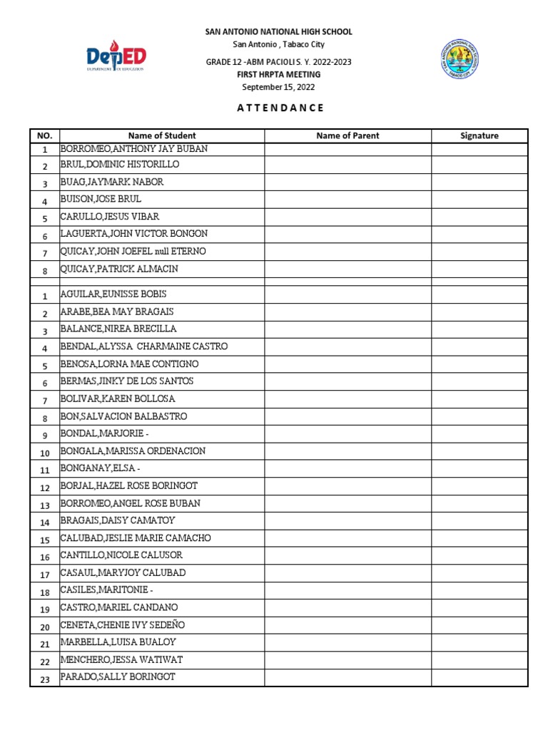 Attendance Grade 12 | PDF