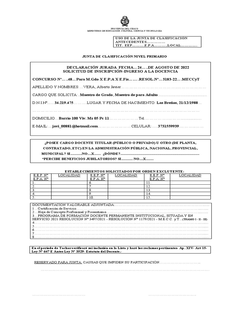 Formulario Insc Ingreso 2022 | PDF | Gobierno