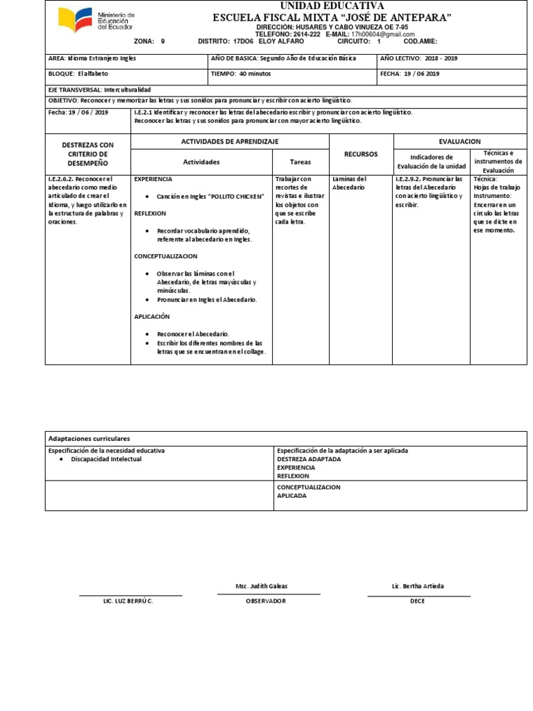 Plan Ingles | PDF | Alfabeto | Aprendizaje