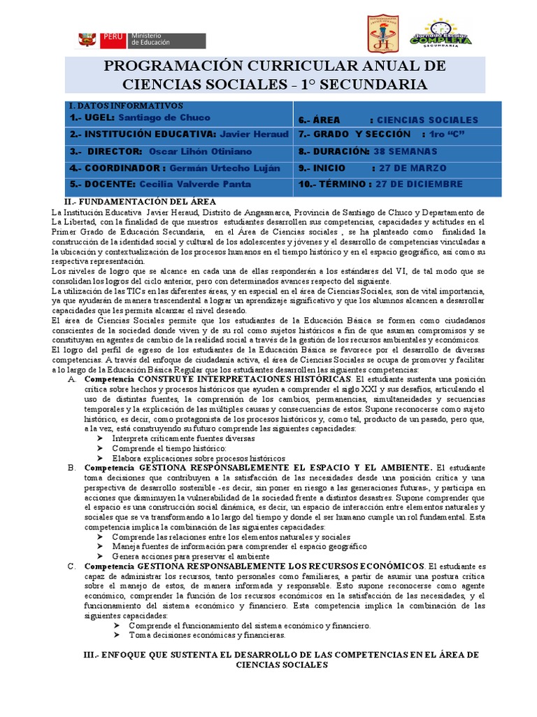 Plan Anual 1° CCSS - 2023 | PDF | Aprendizaje | Evaluación