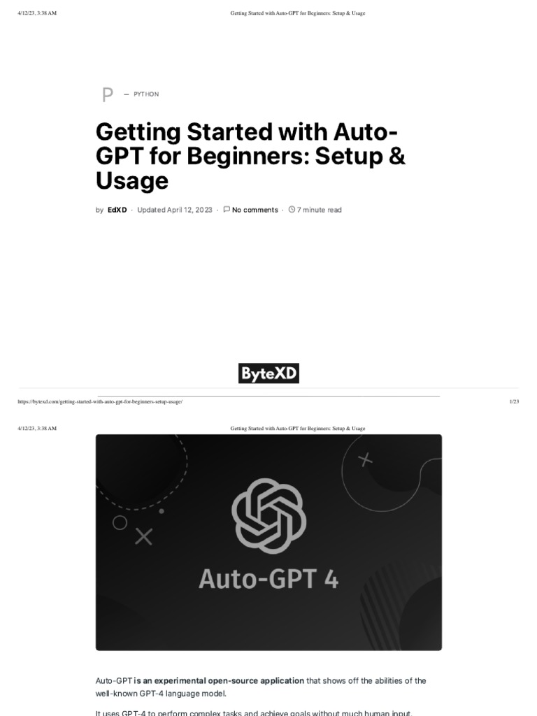 Getting Started With Auto-GPT For Beginners - Setup & Usage | PDF ...