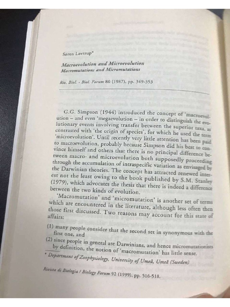 Søren Løvtrup (1987) Macroevolution and Microevolution - Macromutations ...