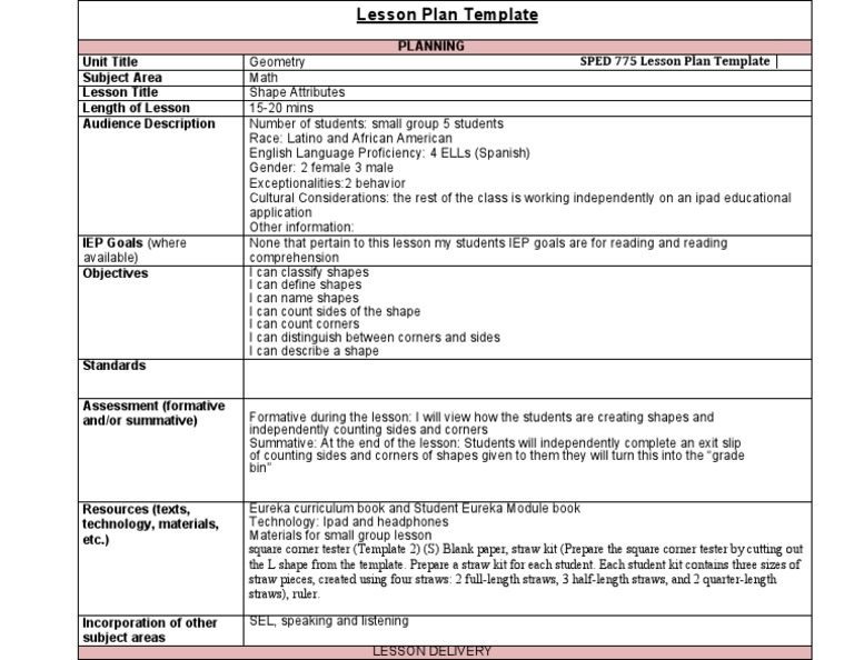 Guerra Sped 775 Lesson Plan 1 | Download Free PDF | Lesson Plan | Learning