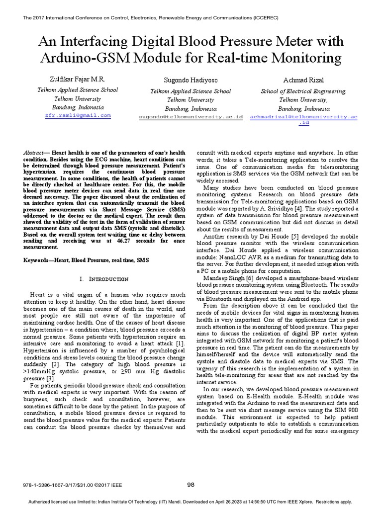 An Interfacing Digital Blood Pressure Meter With arduino-GSM Module For ...