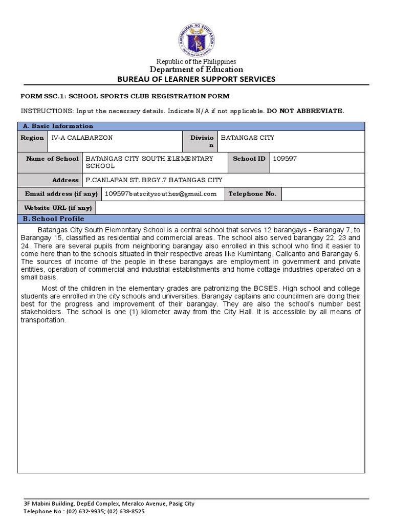 FORM SSC.1 School Sports Club Registration Form v1 | PDF