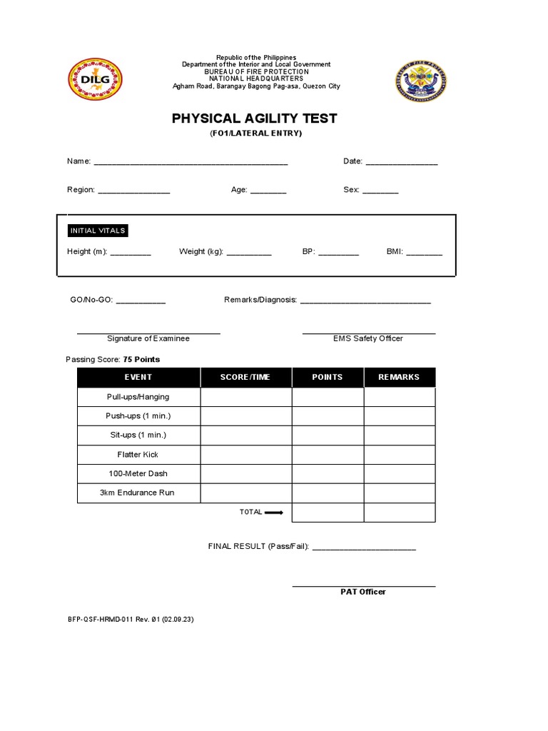 BFP Physical Agility Test Overview | PDF