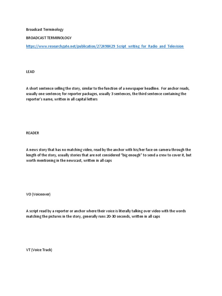 Broadcast Terminology | PDF | Voice Over | Ellipsis