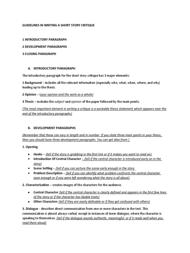 Guidelines in Writing A Short Story Critique | PDF | Plot (Narrative ...