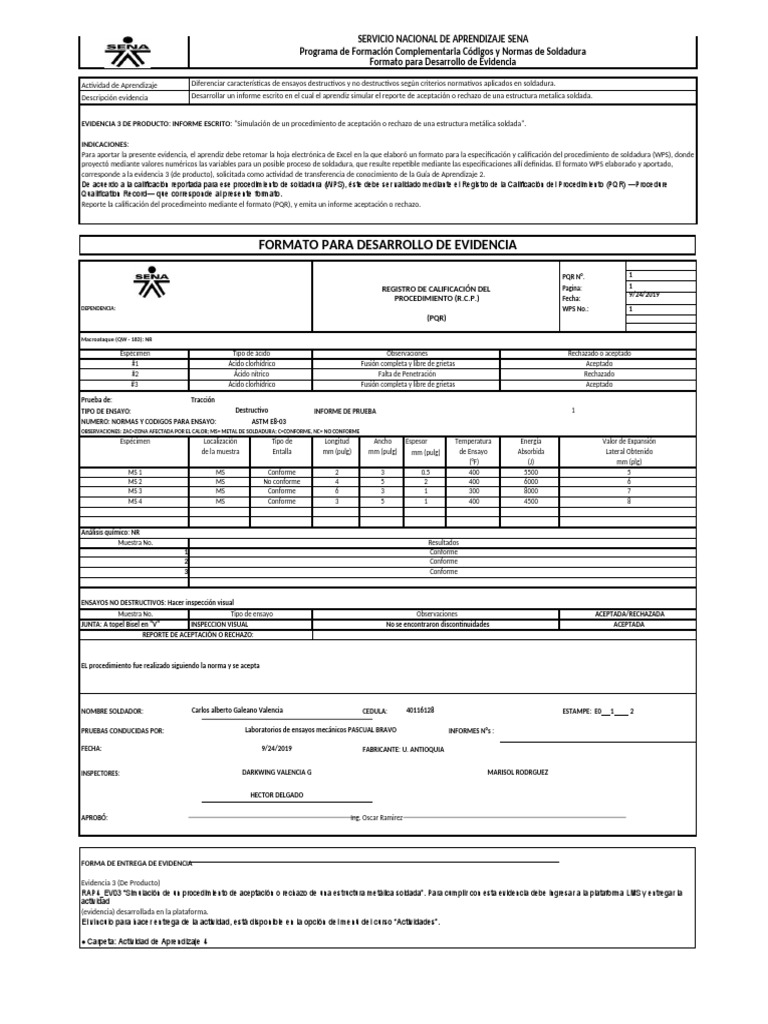 Formato para Desarrollo de Evidencia | PDF | Soldadura | Construcción