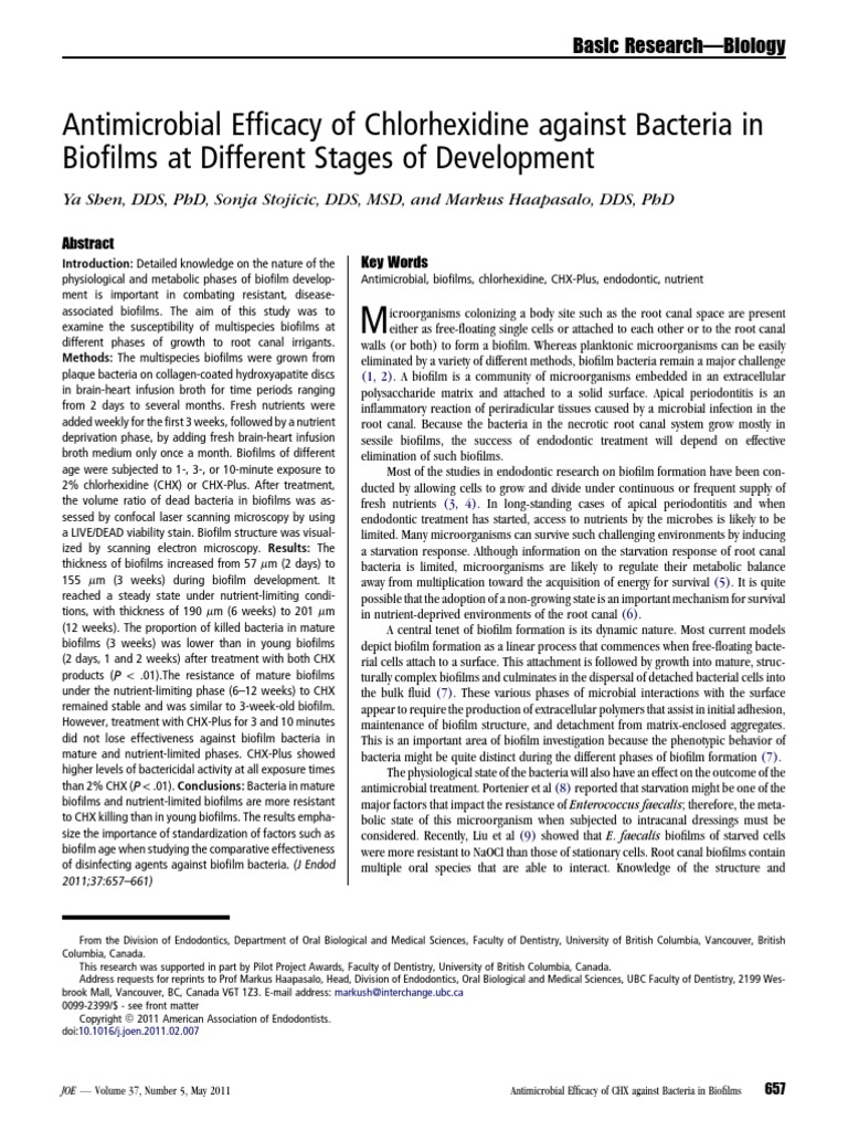 Antimicrobial Efficacy of Chlorhexidine Against Bacteria in | PDF | Biofilm | Bacteria