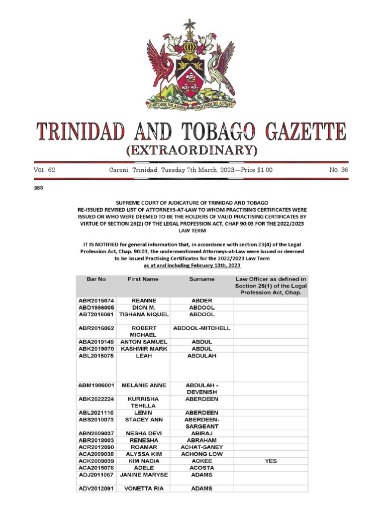 V - 62 Caroni, Trinidad, Tuesday 7th March, 2023-Price $1.00 N - 36 ...