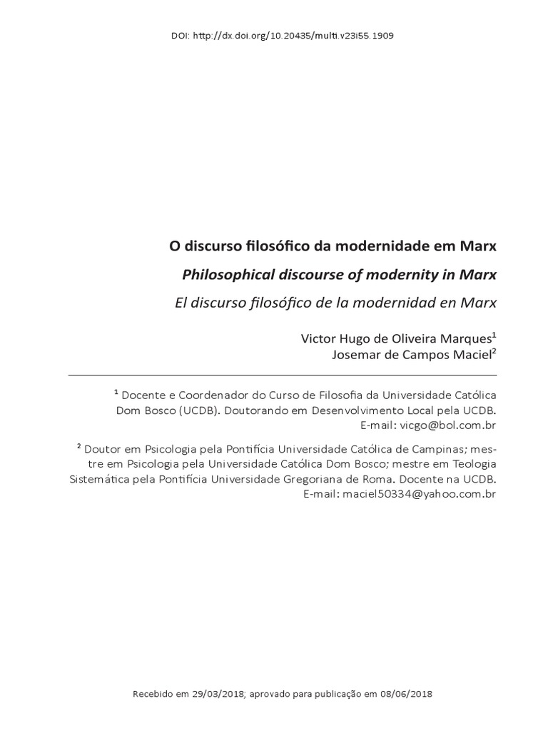O Discurso Filosofico Da Modernidade | PDF | Karl Marx | Burguesia
