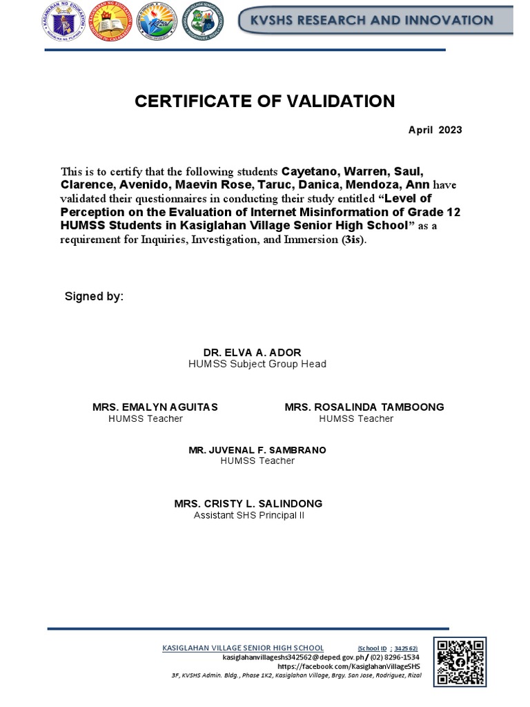 Certificate of Validation | PDF