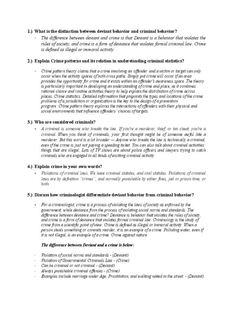 Deviant Behavior and Criminal Behavior | PDF | Deviance (Sociology) | Crimes