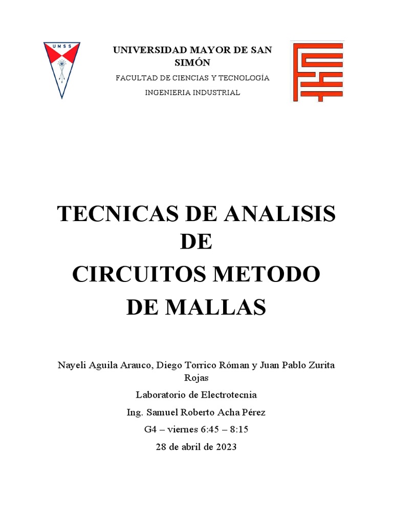 Tecnicas de Analisis DE Circuitos Metodo de Mallas: Universidad Mayor de San Simón | PDF ...