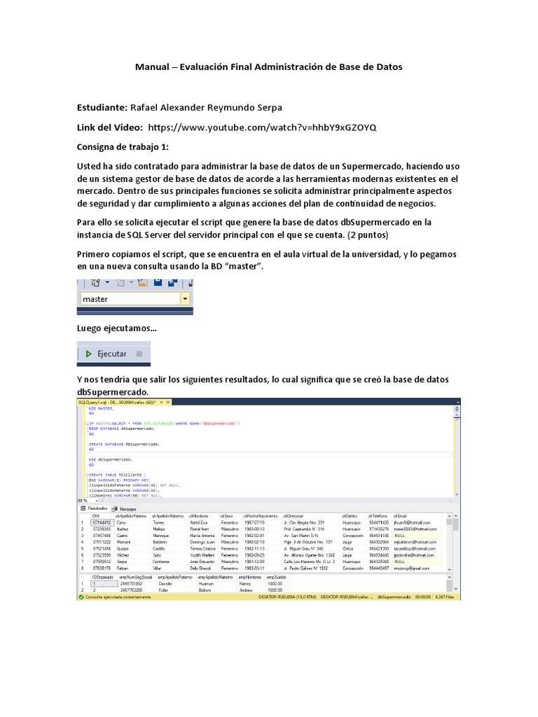 Manual Evaluacion Final BD | PDF | Servidor SQL de Microsoft | Bases de datos