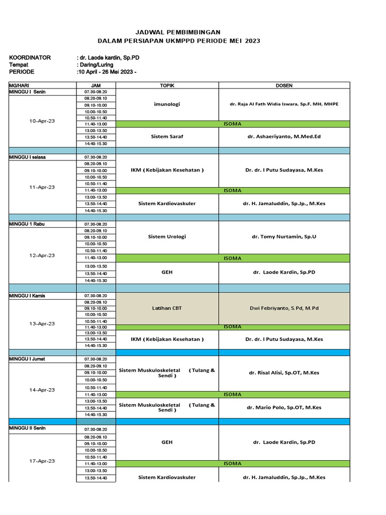 Jadwal Pembimbingan Dalam Persiapan Ukmppd Periode Mei 2023 | PDF