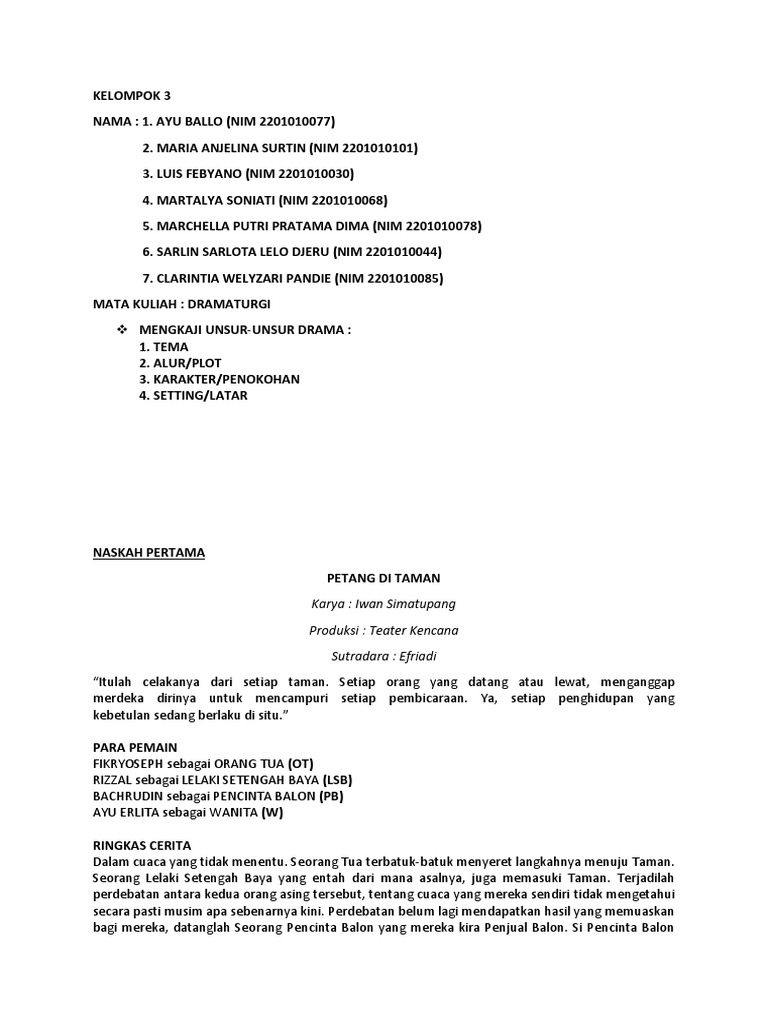 Karya: Iwan Simatupang Produksi: Teater Kencana Sutradara: Efriadi | PDF