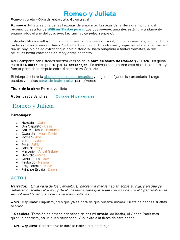 Obras Romeo y Julieta | PDF | Romeo y Julieta