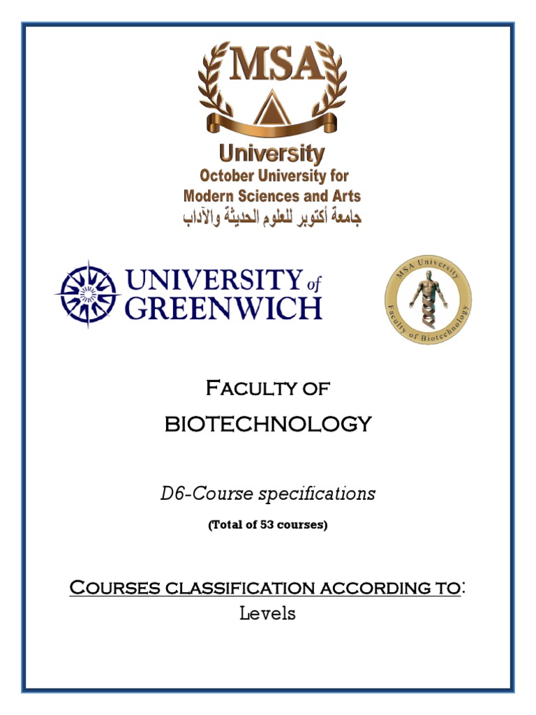 Faculty of Biotechnology: Courses Classification According To: Levels ...