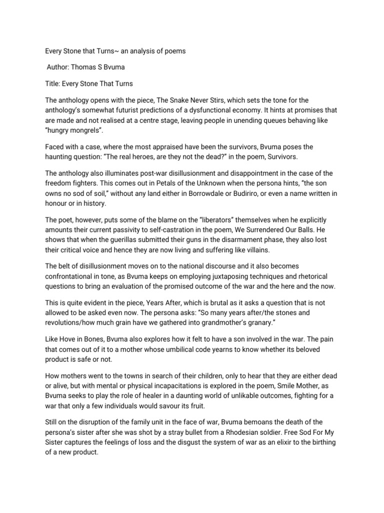 Every Stone That Turns An Analysis | PDF