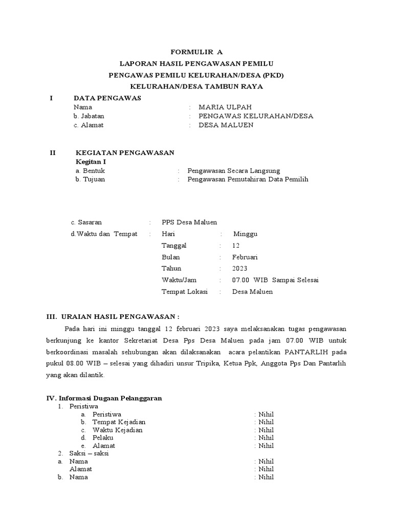 Form A Maria Ulpah | PDF