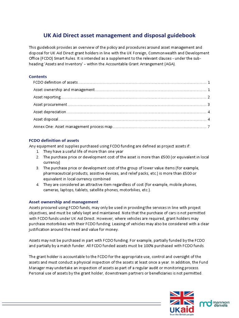 UK Aid Direct Asset Management Guide | PDF | Valuation (Finance ...