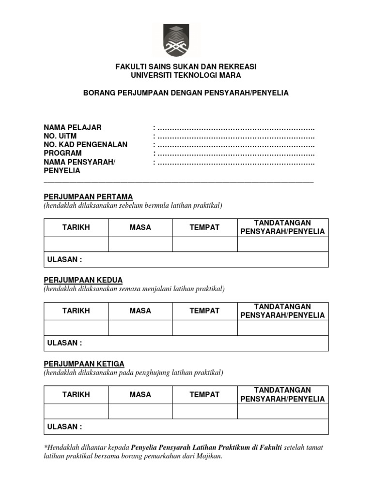 6. Borang Perjumpaan Dengan Pensyarah Penyelia | PDF